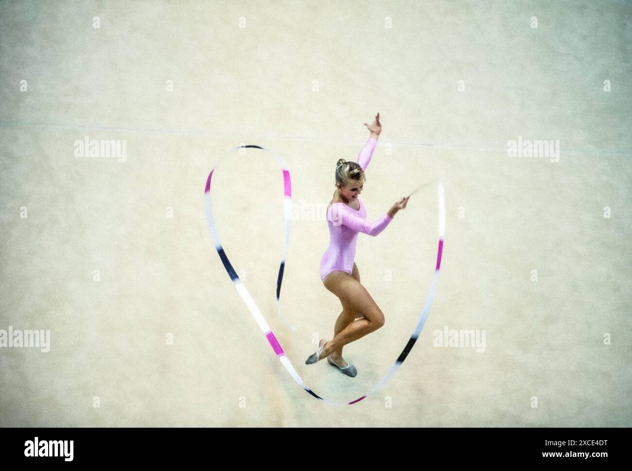 Women competing in rhythmic gymnastics- ribbon at the 1985 US Olympic ...