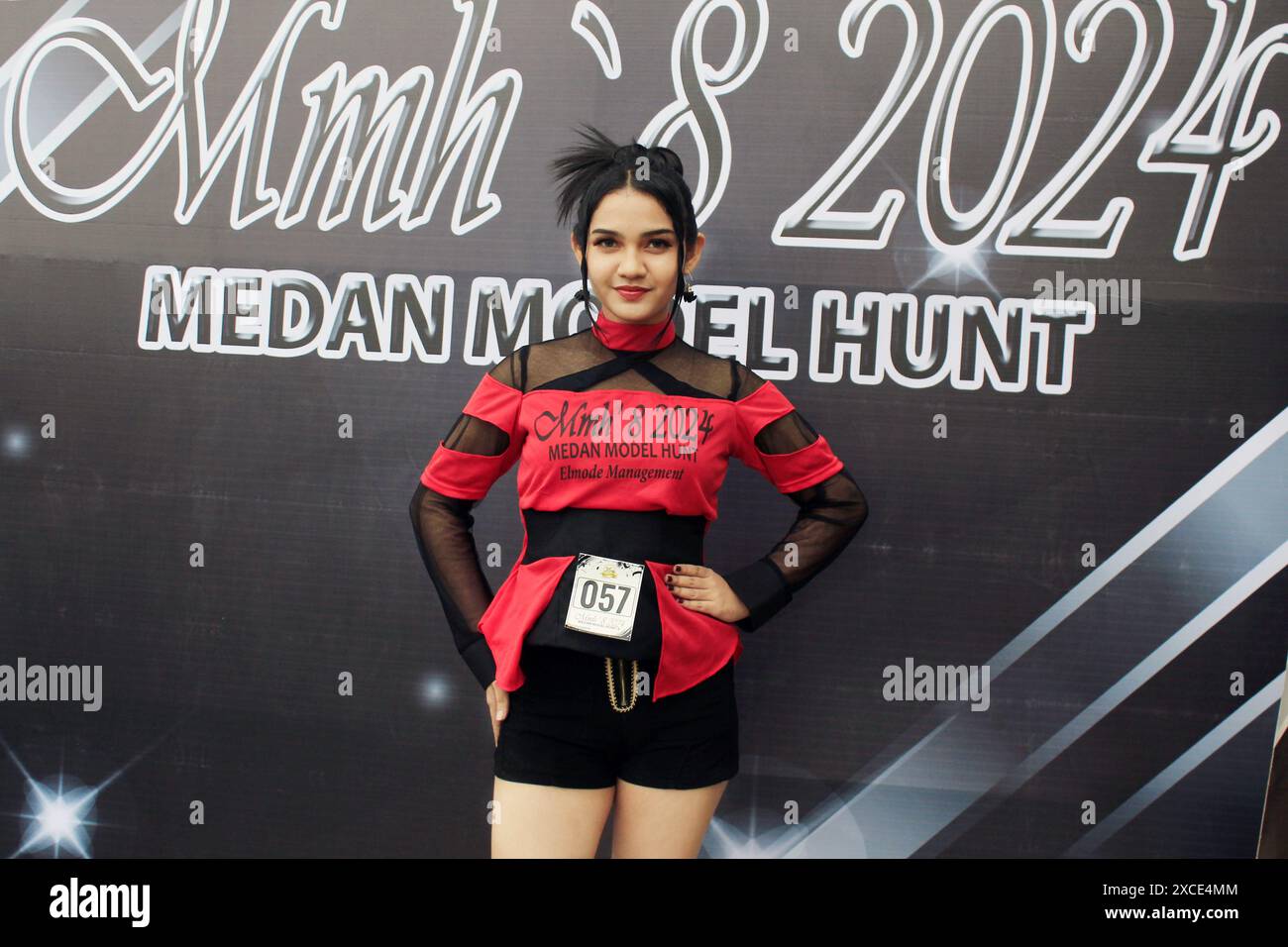 Medan Selayangh, North Sumatra, Indonesia. 16th June, 2024. A model in ...