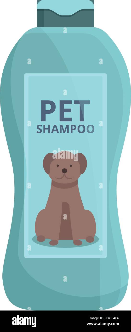 Plastic bottle of pet shampoo with a dog illustration, showing the ...