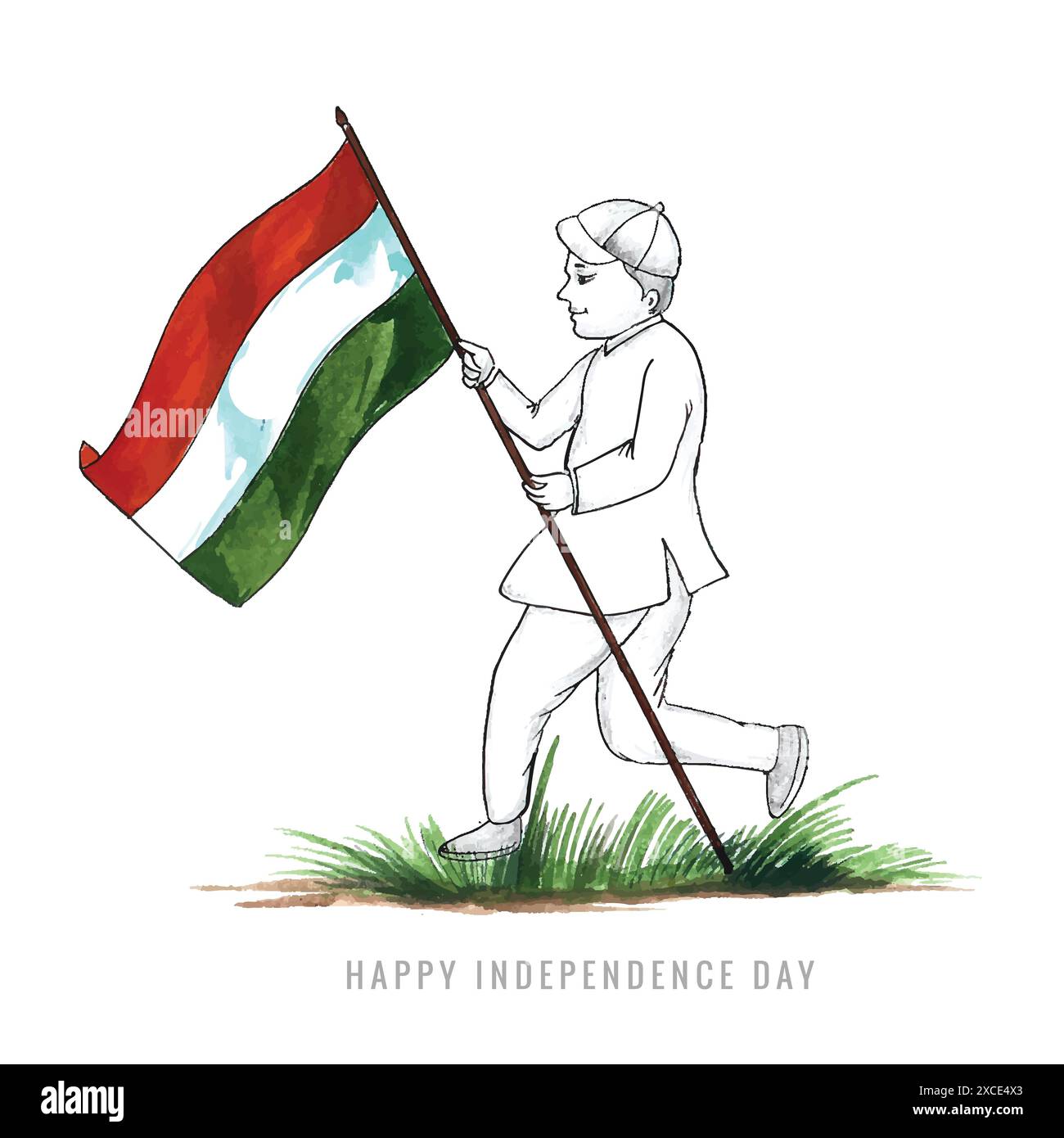 Hand draw sketch happy independence day festival card background Stock ...