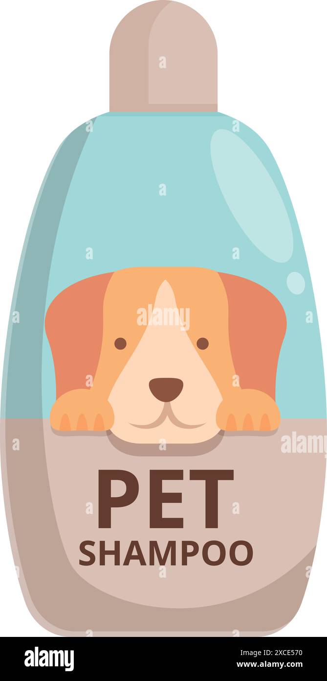 Cartoon illustration of a cute beagle peeking out of a pet shampoo ...