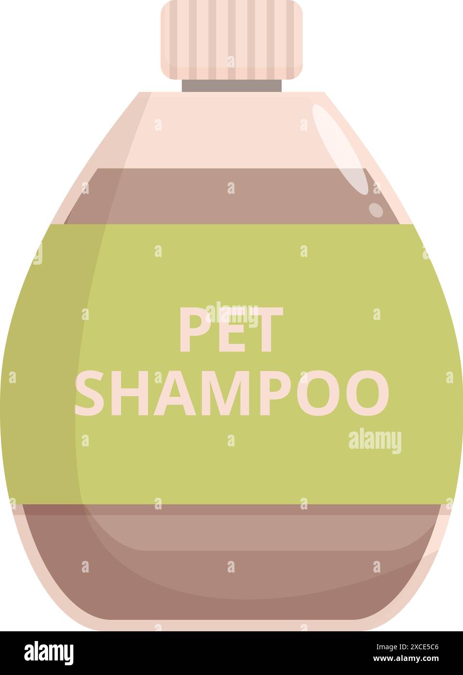 Brown plastic bottle of pet shampoo with a green label is standing on a ...