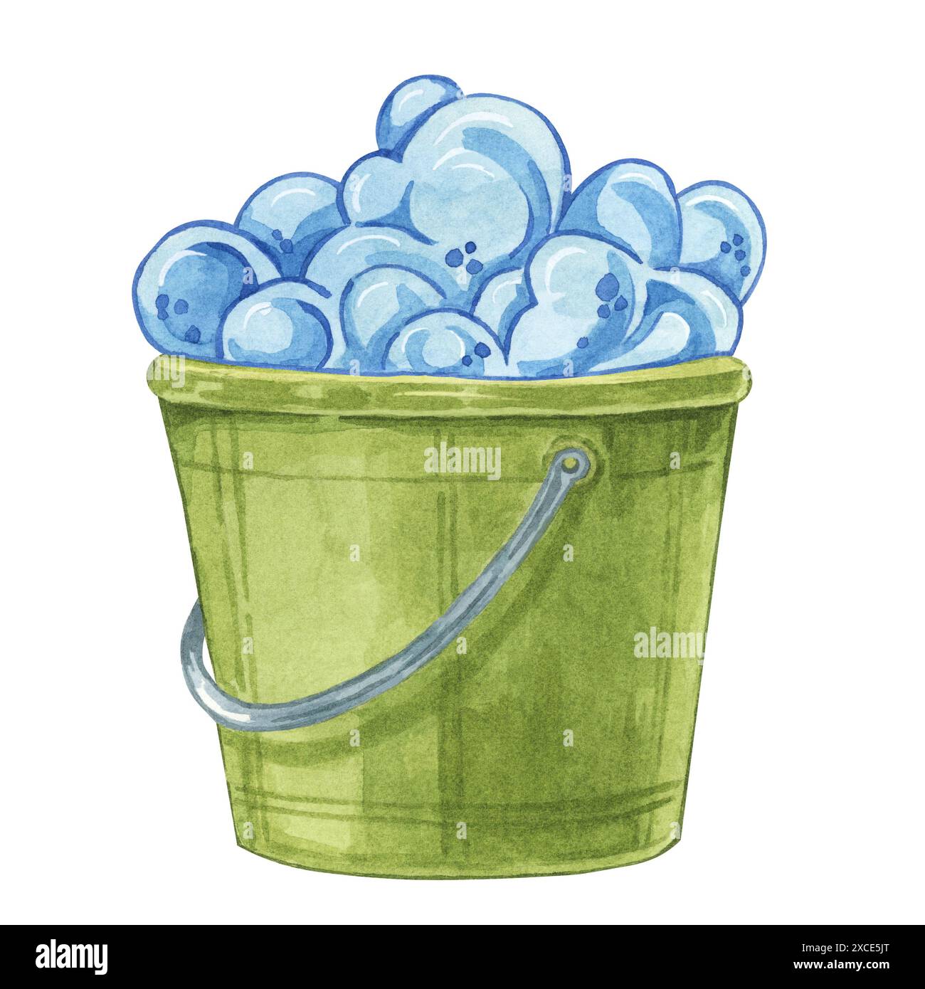 Green mop washing bucket with blue foam. Household cleaning utensil ...