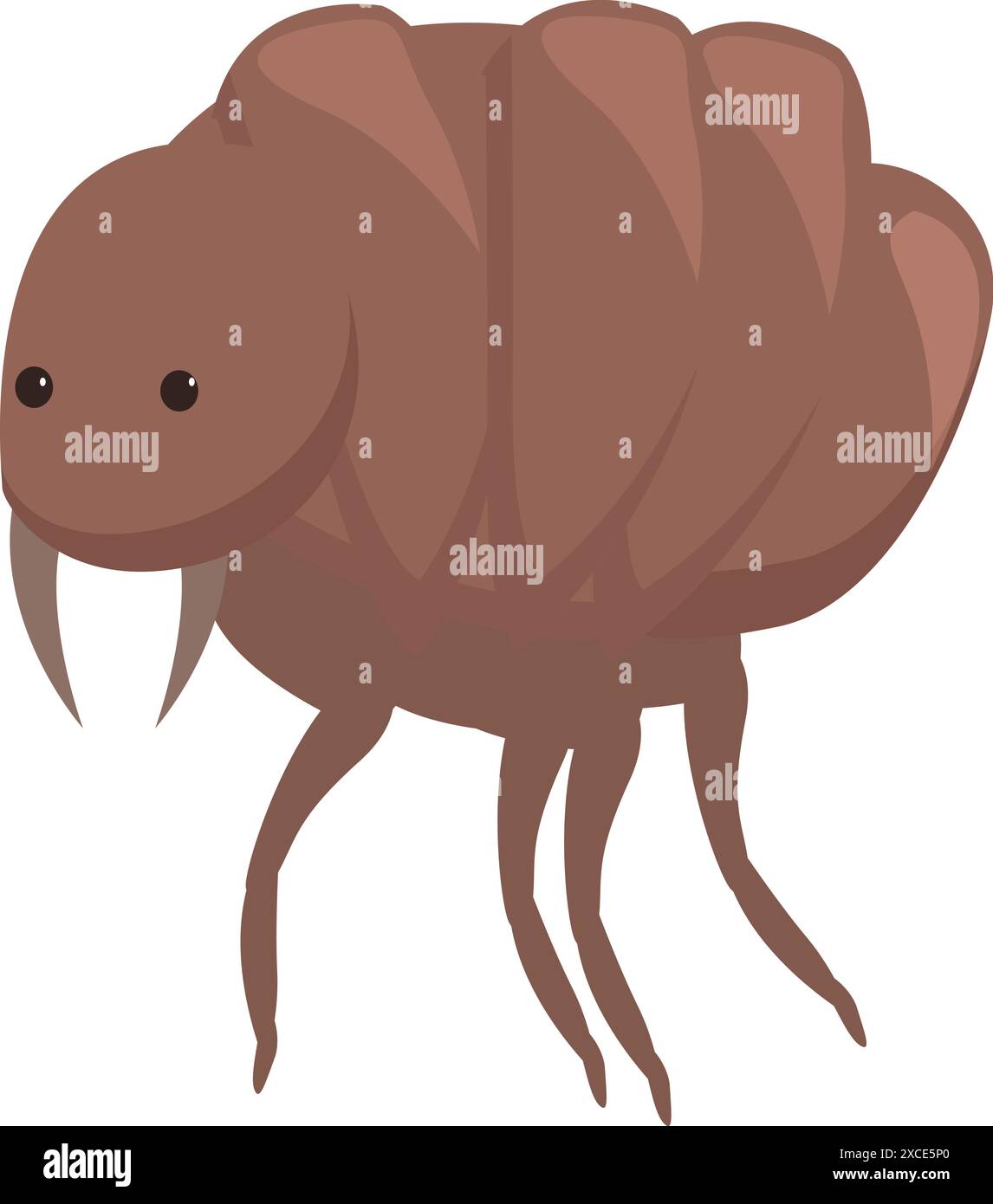 Cartoon brown flea is crawling, showing its six legs and sharp teeth ...