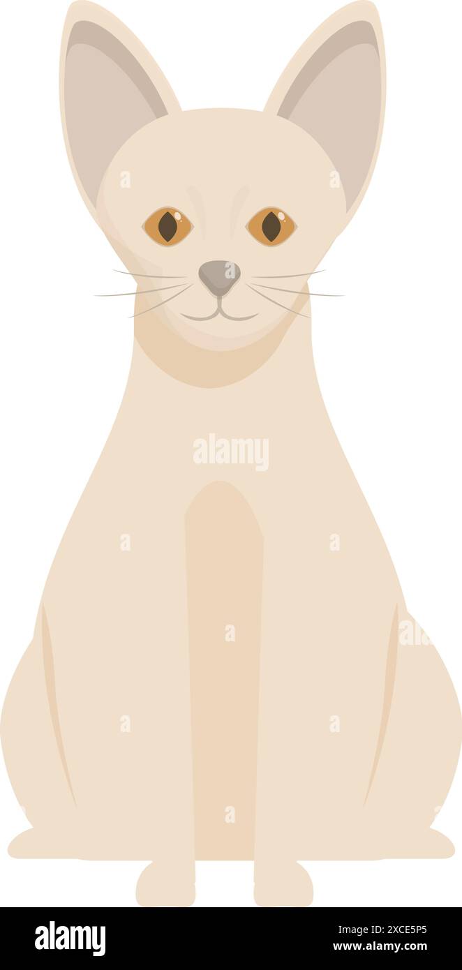 Minimalist illustration of a beige cat sitting and looking forward ...