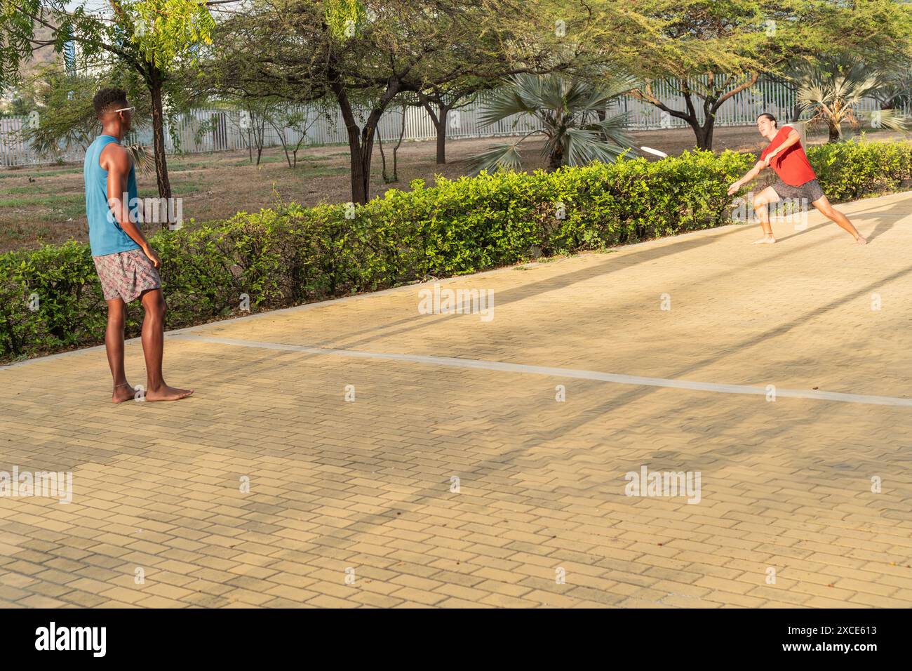 Latin Men Playing Outdoor Frisbee Game on Sunny Day Stock Photo - Alamy