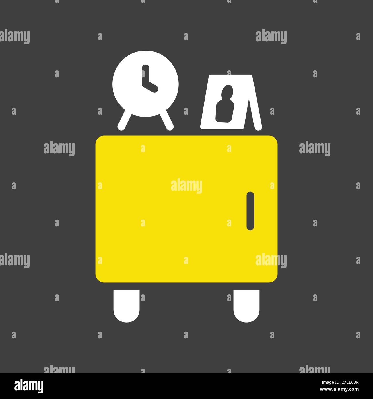 Wooden bedside table and clock alarm vector on dark background icon ...