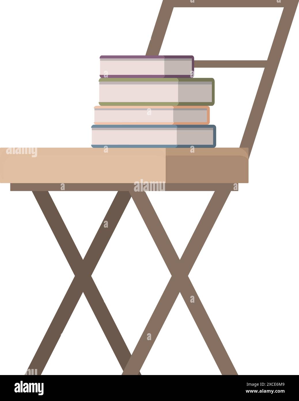 Stack of books is sitting on a folding chair, conveying the concept of ...