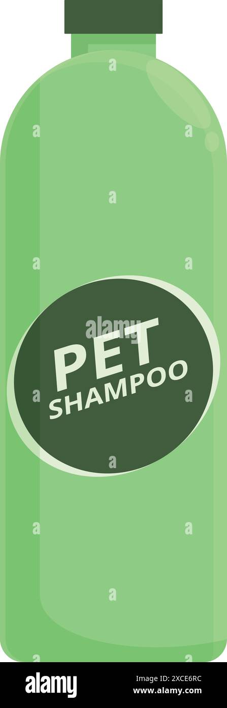 Green plastic bottle of pet shampoo with a dark green label is standing ...