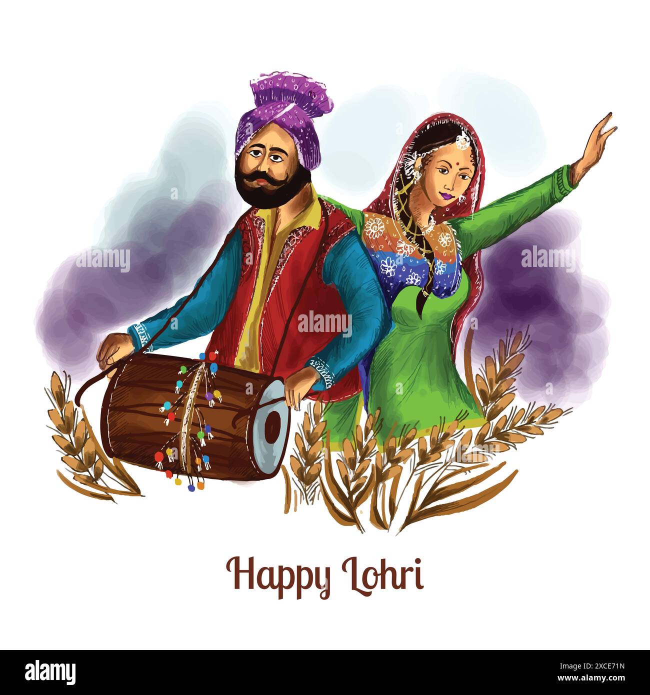 Happy wishes for lohri punjab festival card background Stock Vector ...