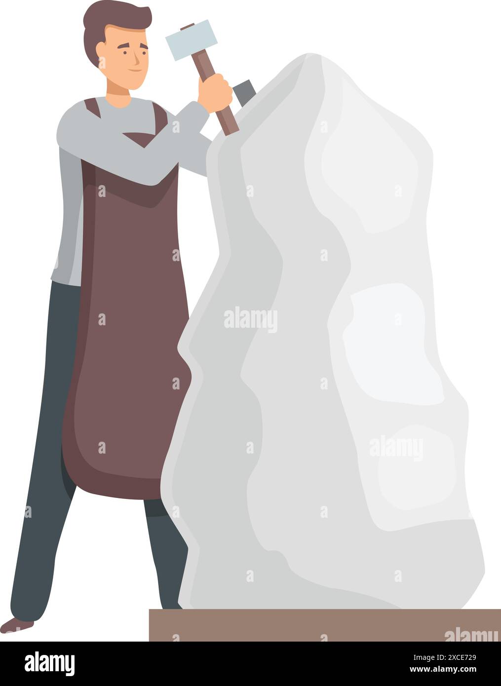 Sculptor is carefully chipping away at a large block of stone, using a ...