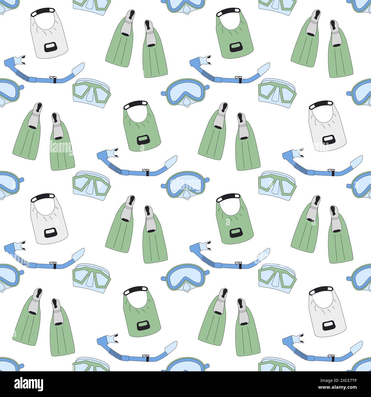 Diving equipment seamless pattern. Snorkeling endless background. Scuba dive and underwater ...