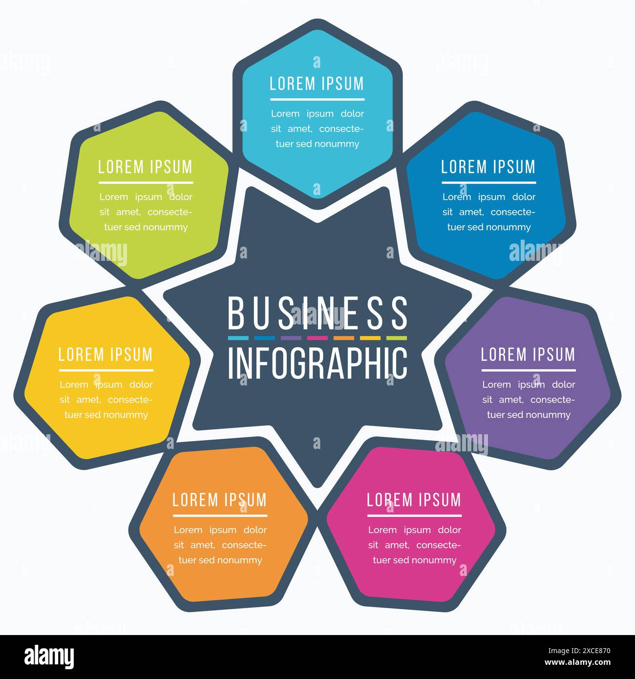 Business Infographic design 7 steps, objects, elements or options ...