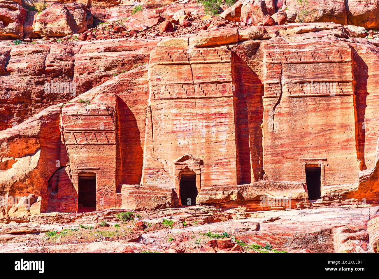 Wadi Musa, Jordan: Facades of old rock houses in ancient Petra, Jordan ...
