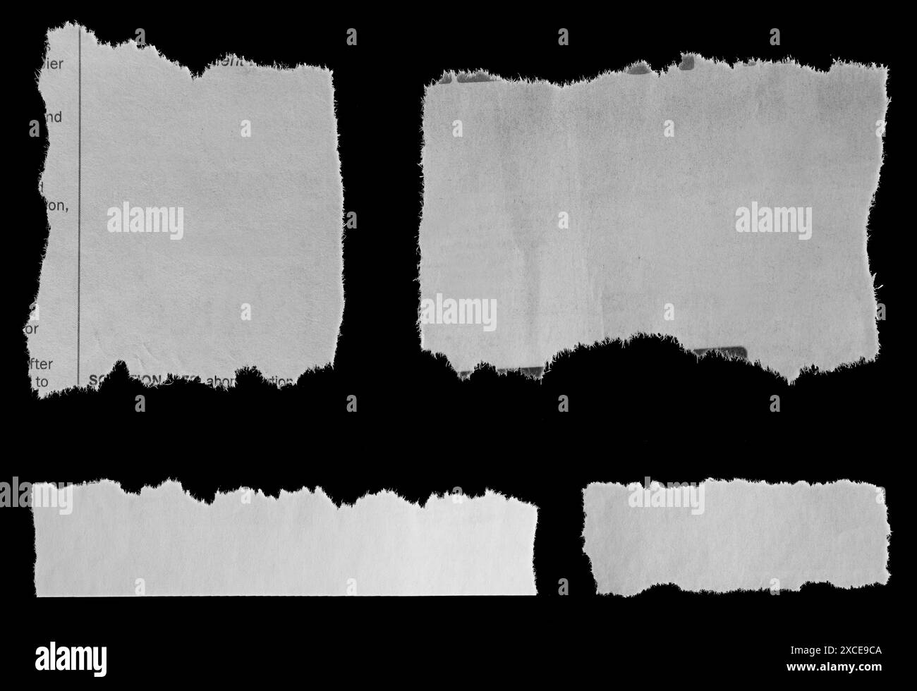 Four pieces of torn newspaper on black background Stock Photo - Alamy