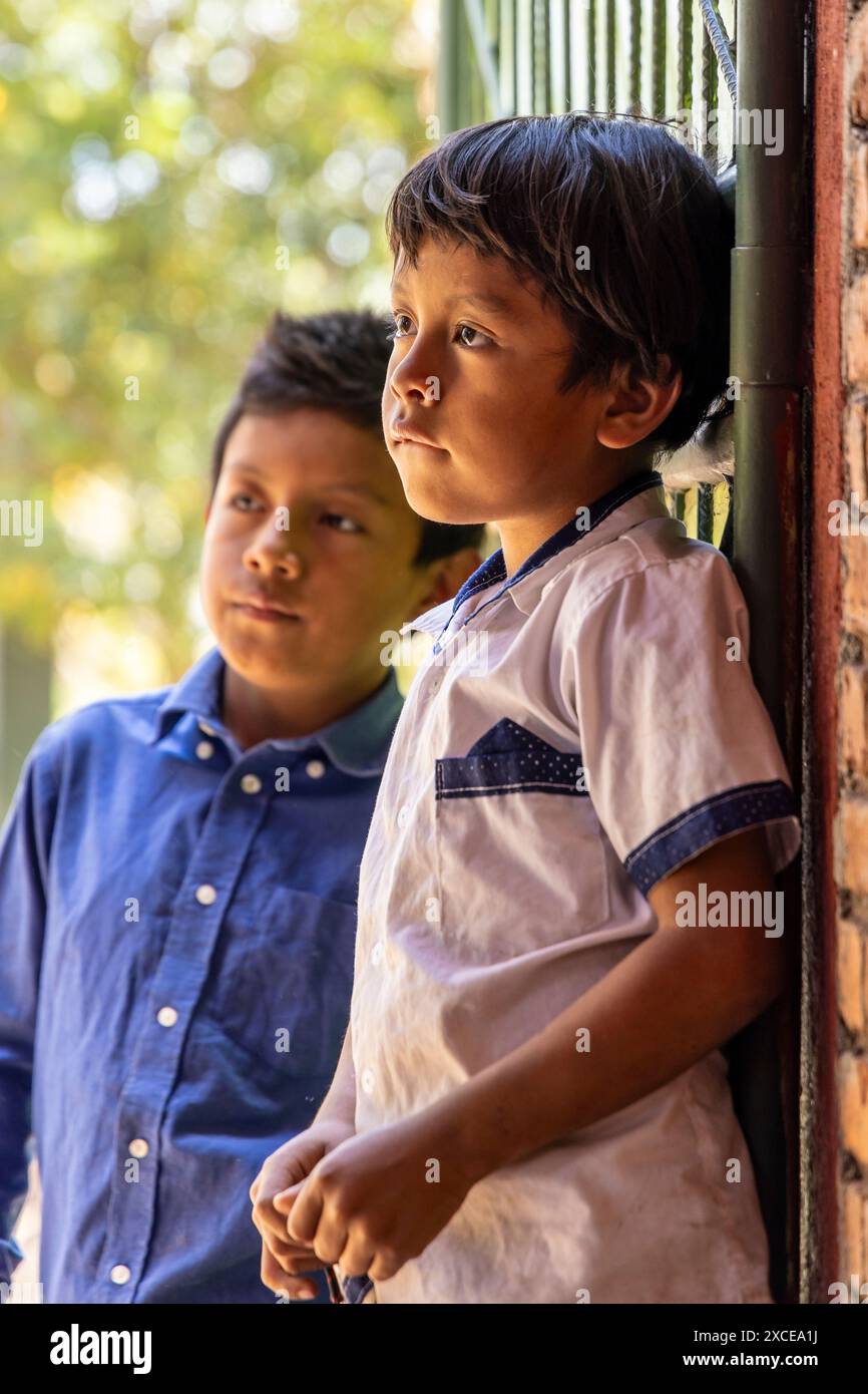 El Chile, Nicaragua - March 13, 2024: Children at Workstation and shop ...