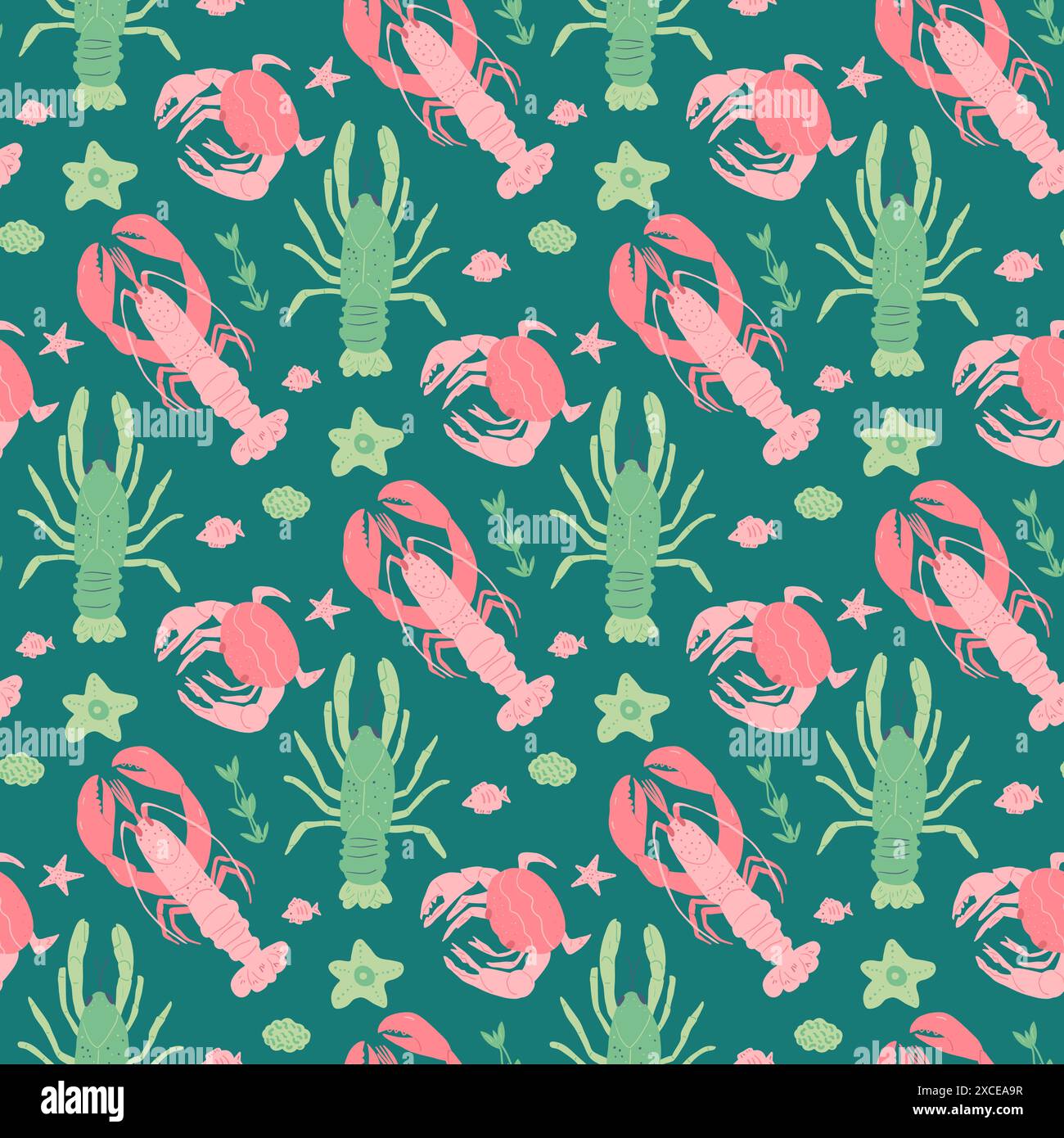 Crustaceans seamless pattern. Underwater world endless background ...