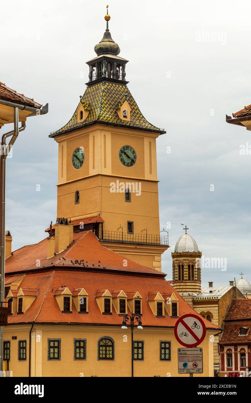 Europe, Romania Brasov. Steepled buildings, 16th /17th C. architecture ...