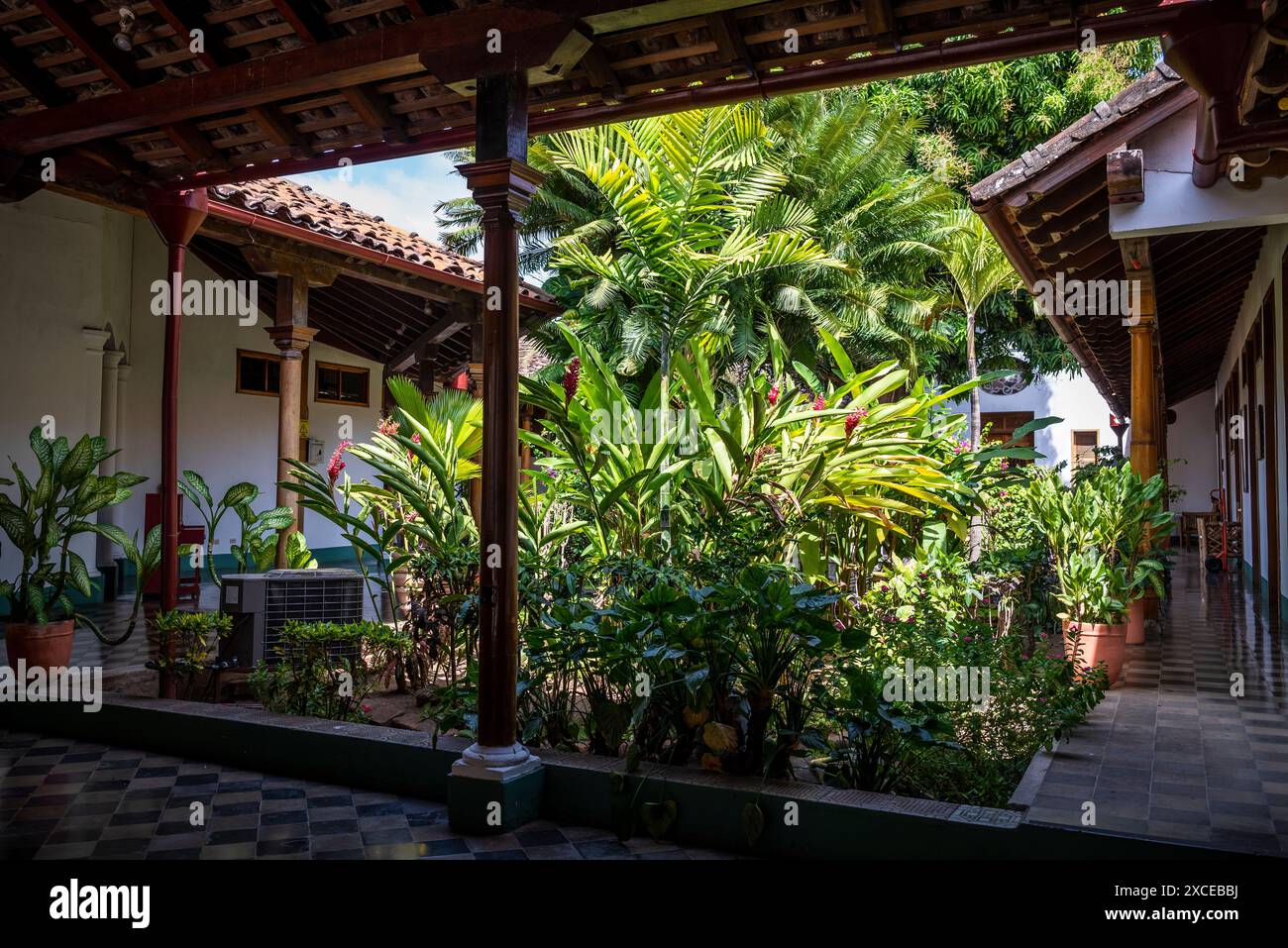 Plants-filled courtyard in the House of Three Worlds, a cultural centre ...