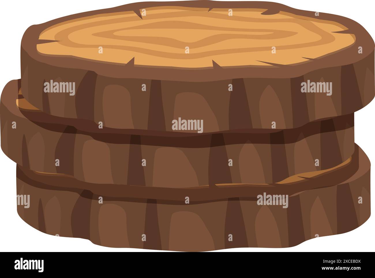 Stack of tree slices showing annual rings, wood texture, lumber ...