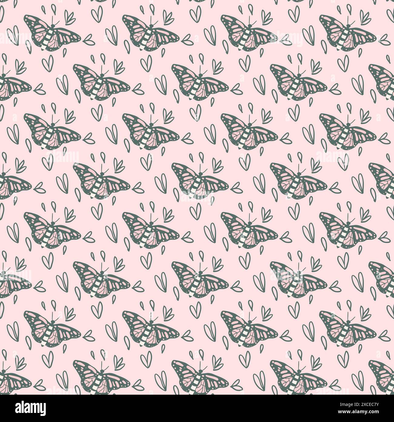Fluttering butterflies seamless pattern. Pink summer pollinators ...