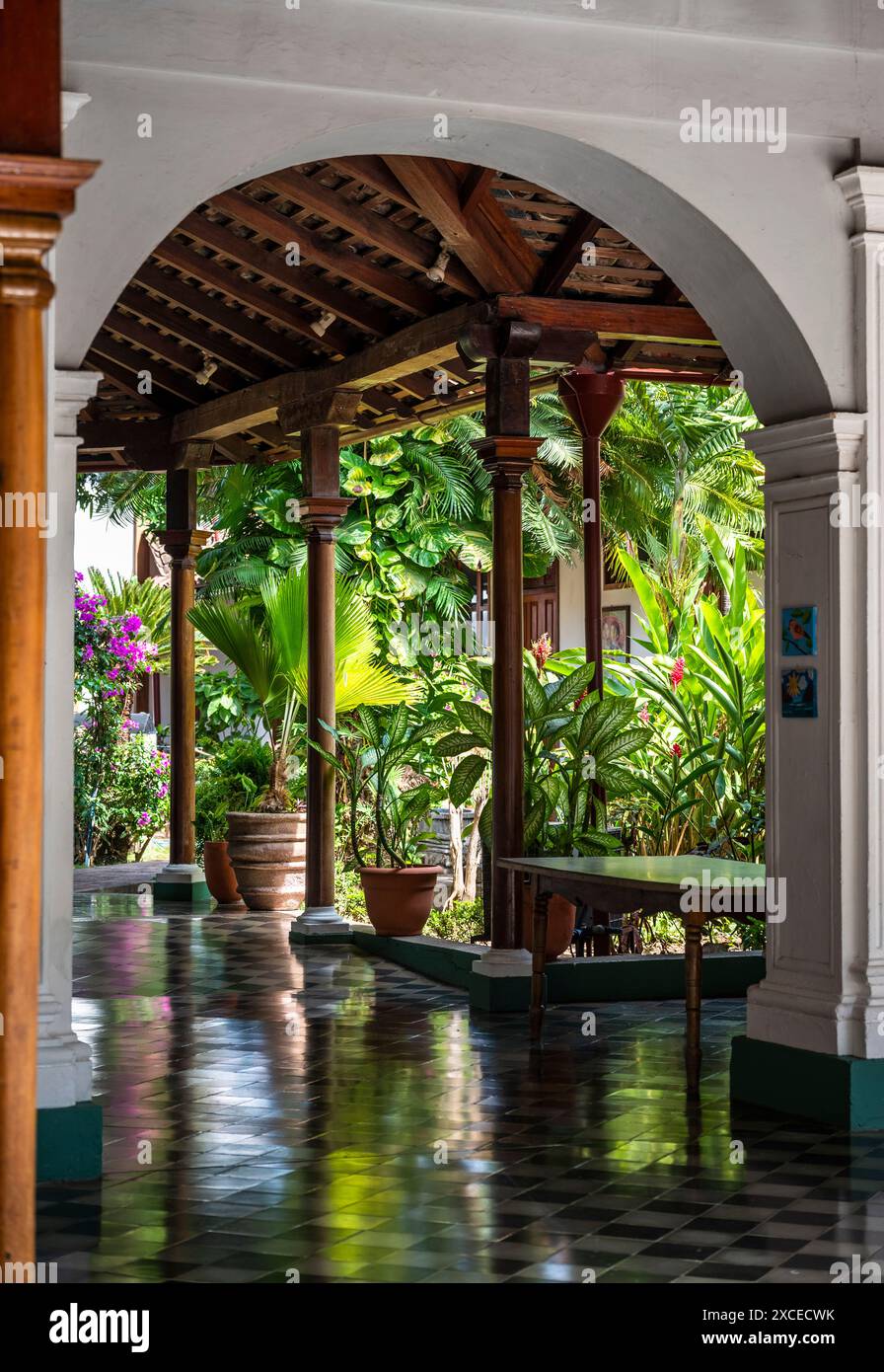 Plants-filled courtyard in the House of Three Worlds, a cultural centre ...