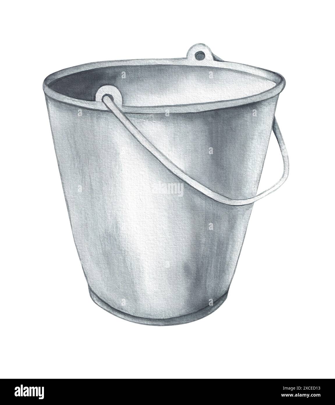 Watercolor galvanized garden bucket. Watercolor steel bucket for cards ...