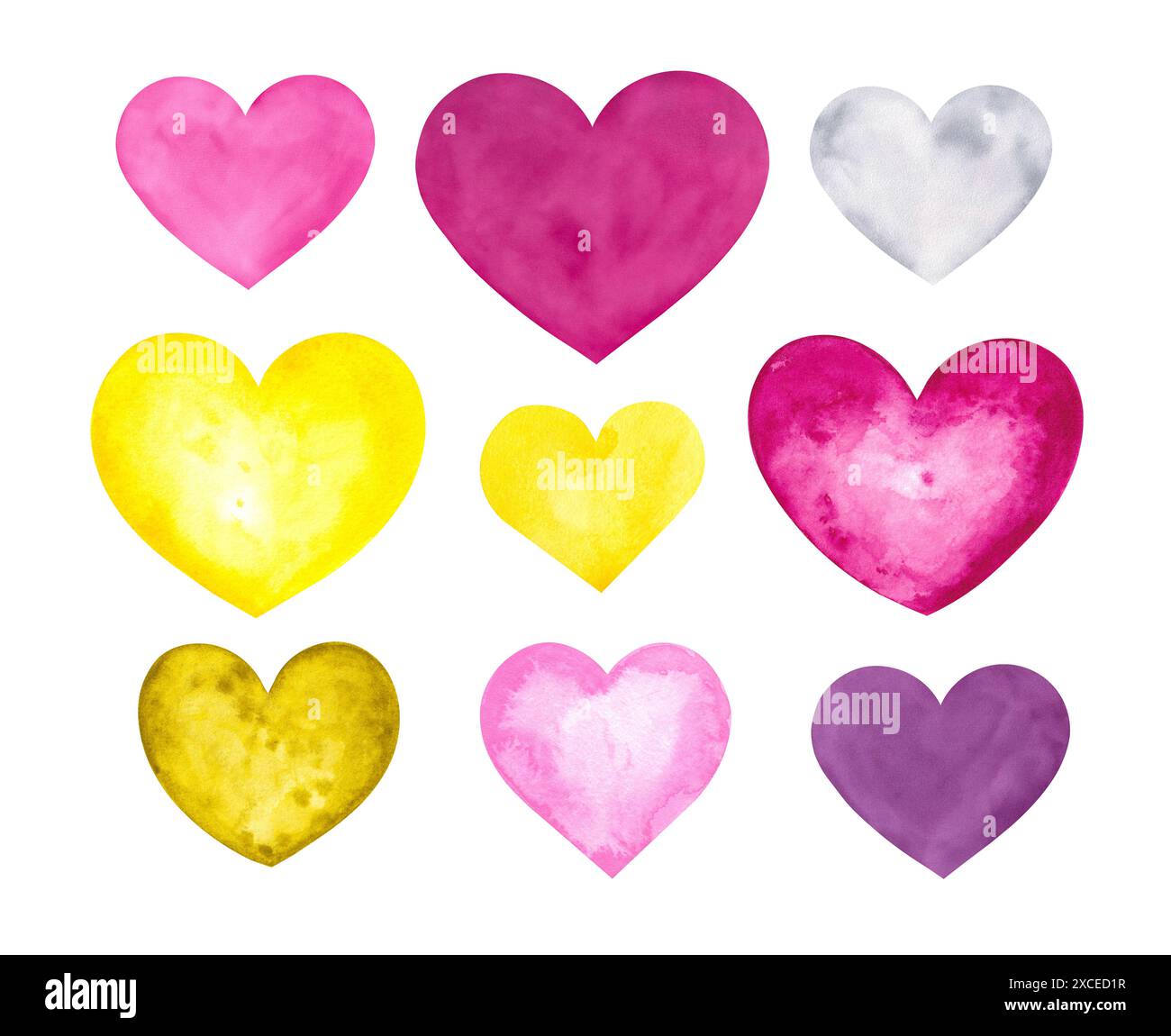 Watercolor set of multi colored hearts. Watercolor hearts with paper ...