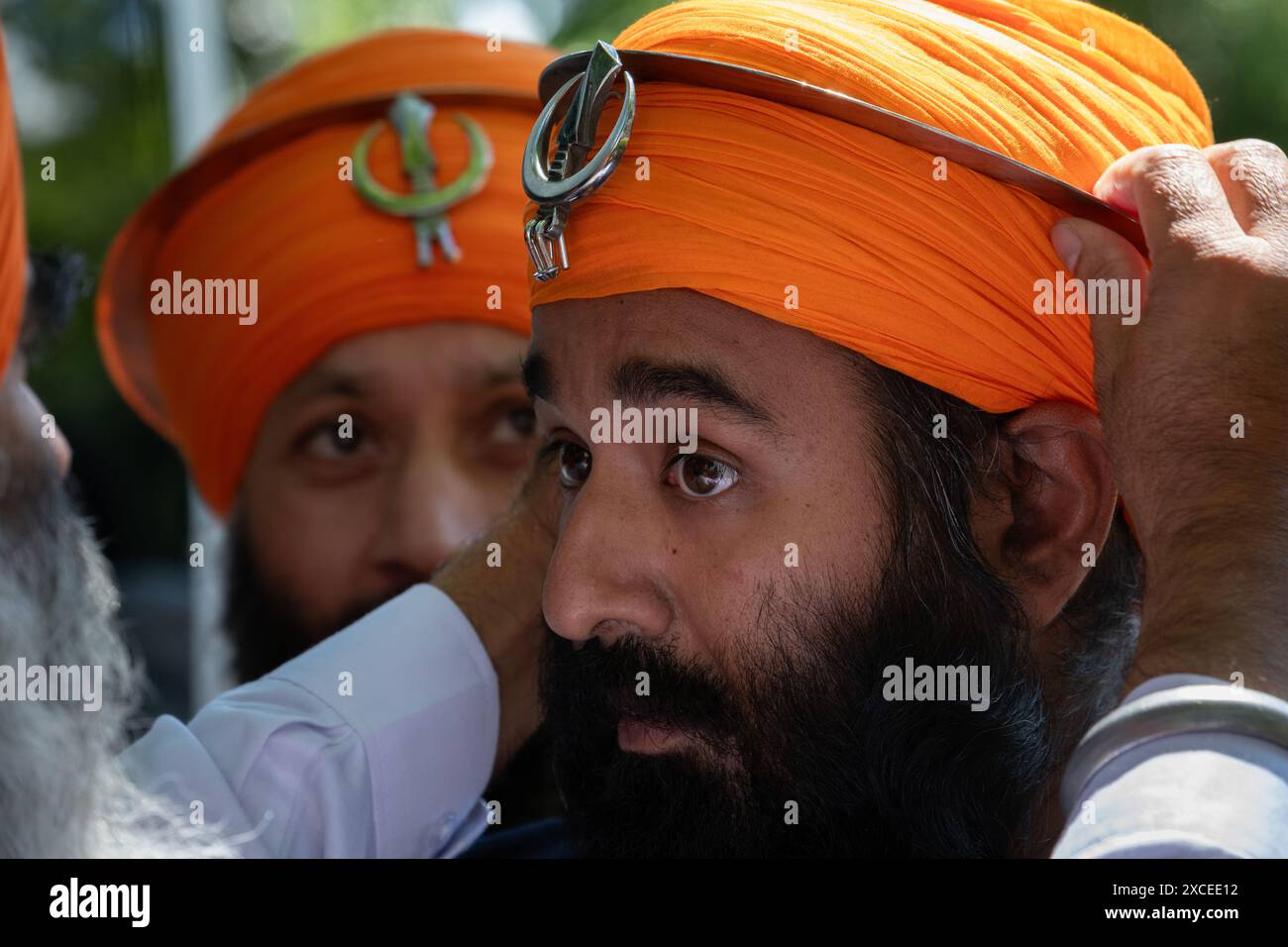 London, UK. 16 June, 2024. British Sikhs march to Trafalgar Square to ...