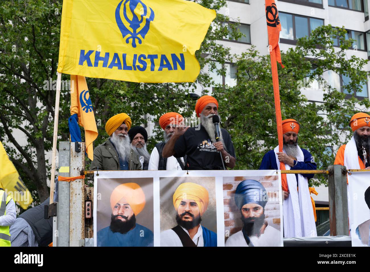 London, UK. 16 June, 2024. British Sikhs march to Trafalgar Square to ...