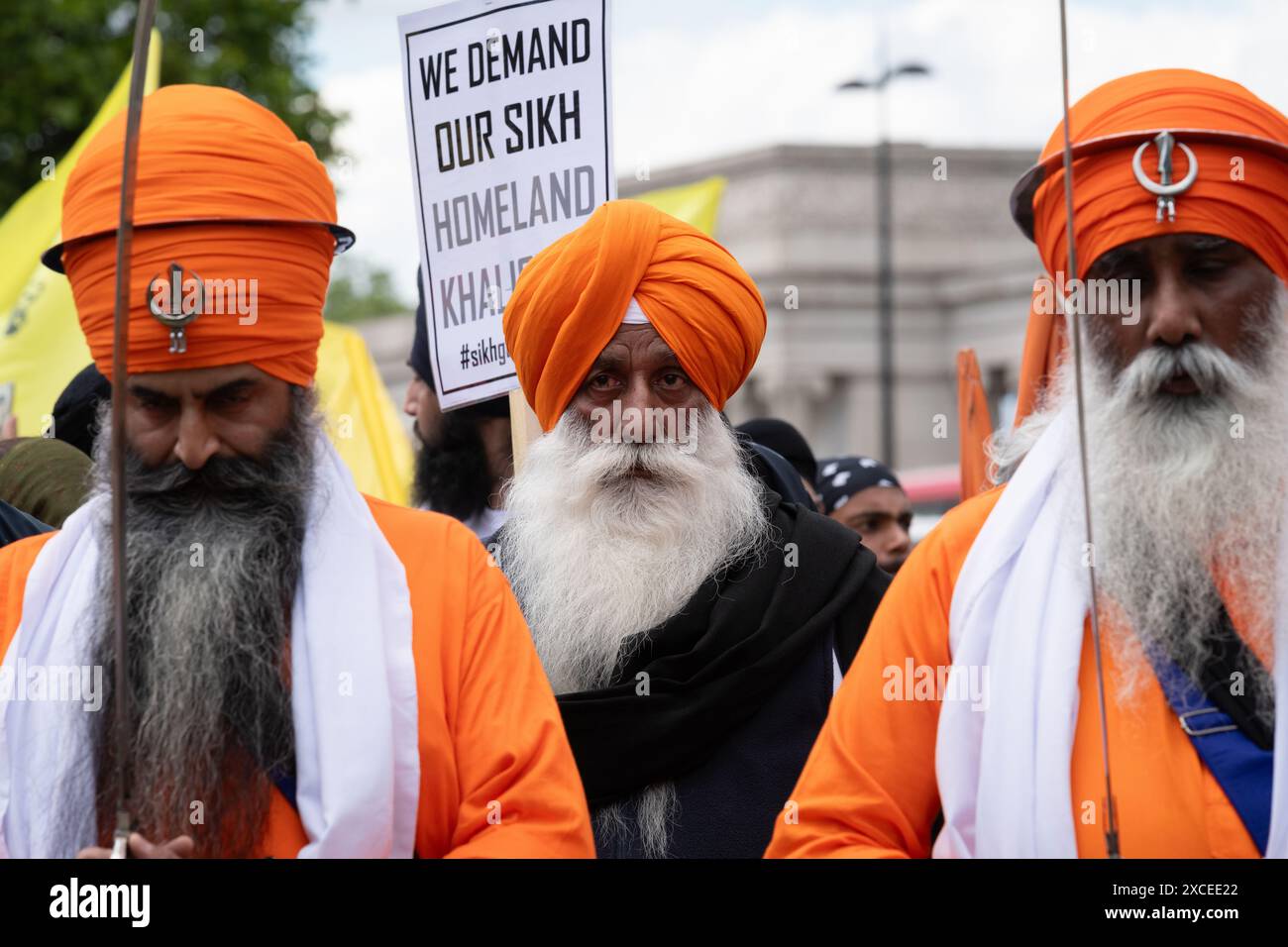 London, UK. 16 June, 2024. British Sikhs march to Trafalgar Square to ...