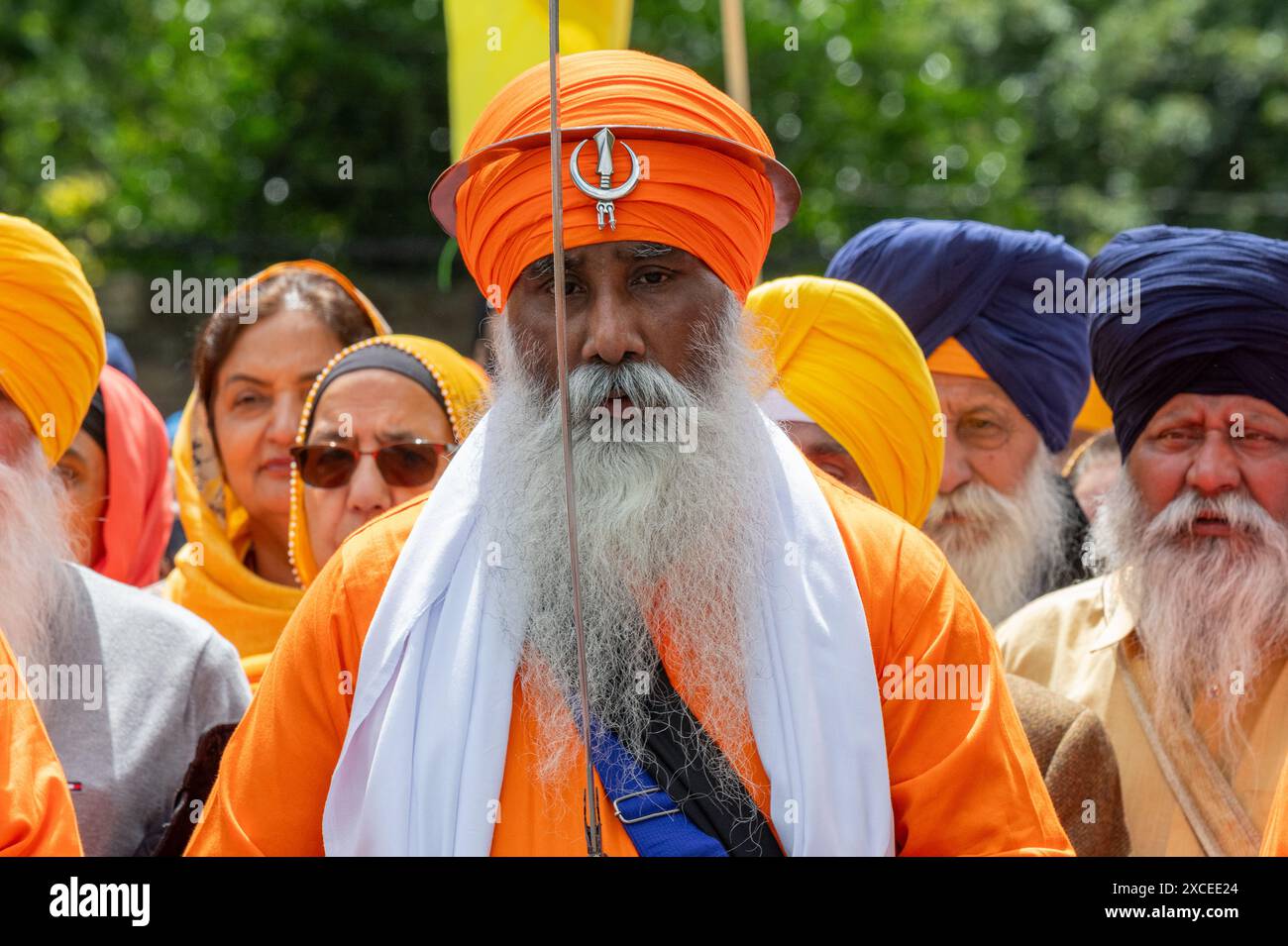 London, UK. 16 June, 2024. British Sikhs march to Trafalgar Square to ...