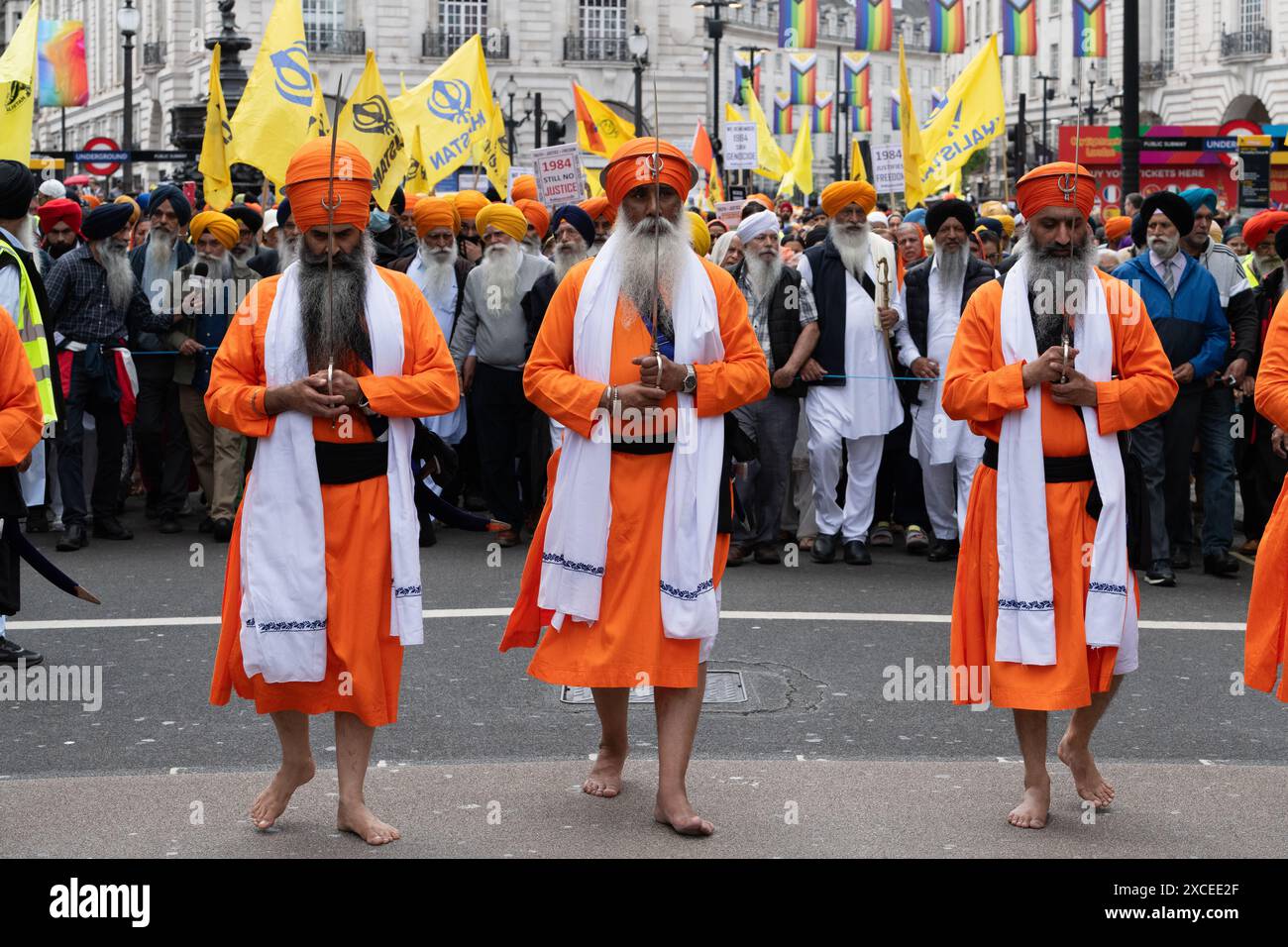 London, UK. 16 June, 2024. British Sikhs march to Trafalgar Square to ...