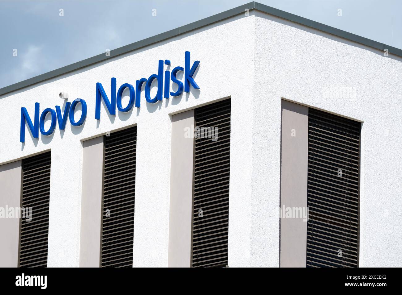 Novo Nordisk advertising logo on facade building, Danish pharmaceutical ...