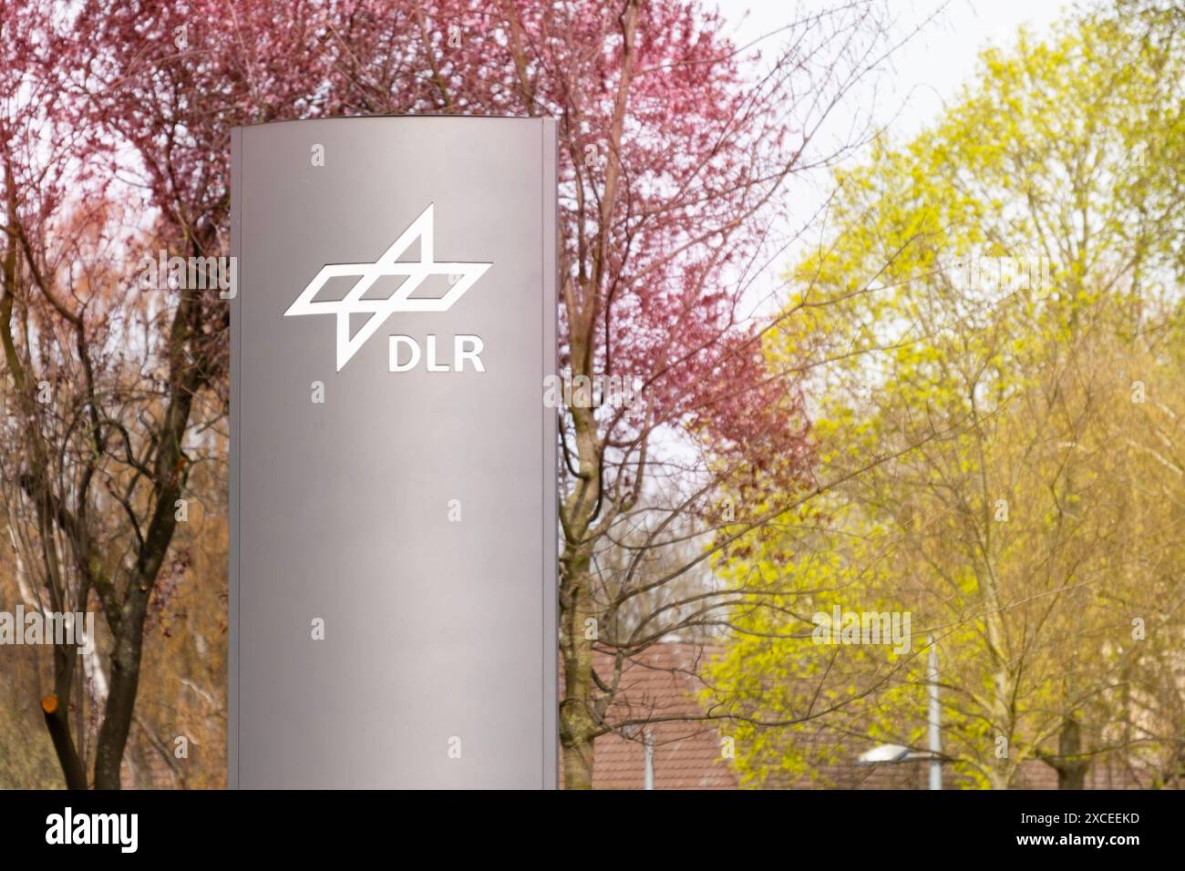 corporate banner Aerospace Center front office building, DLR logo ...