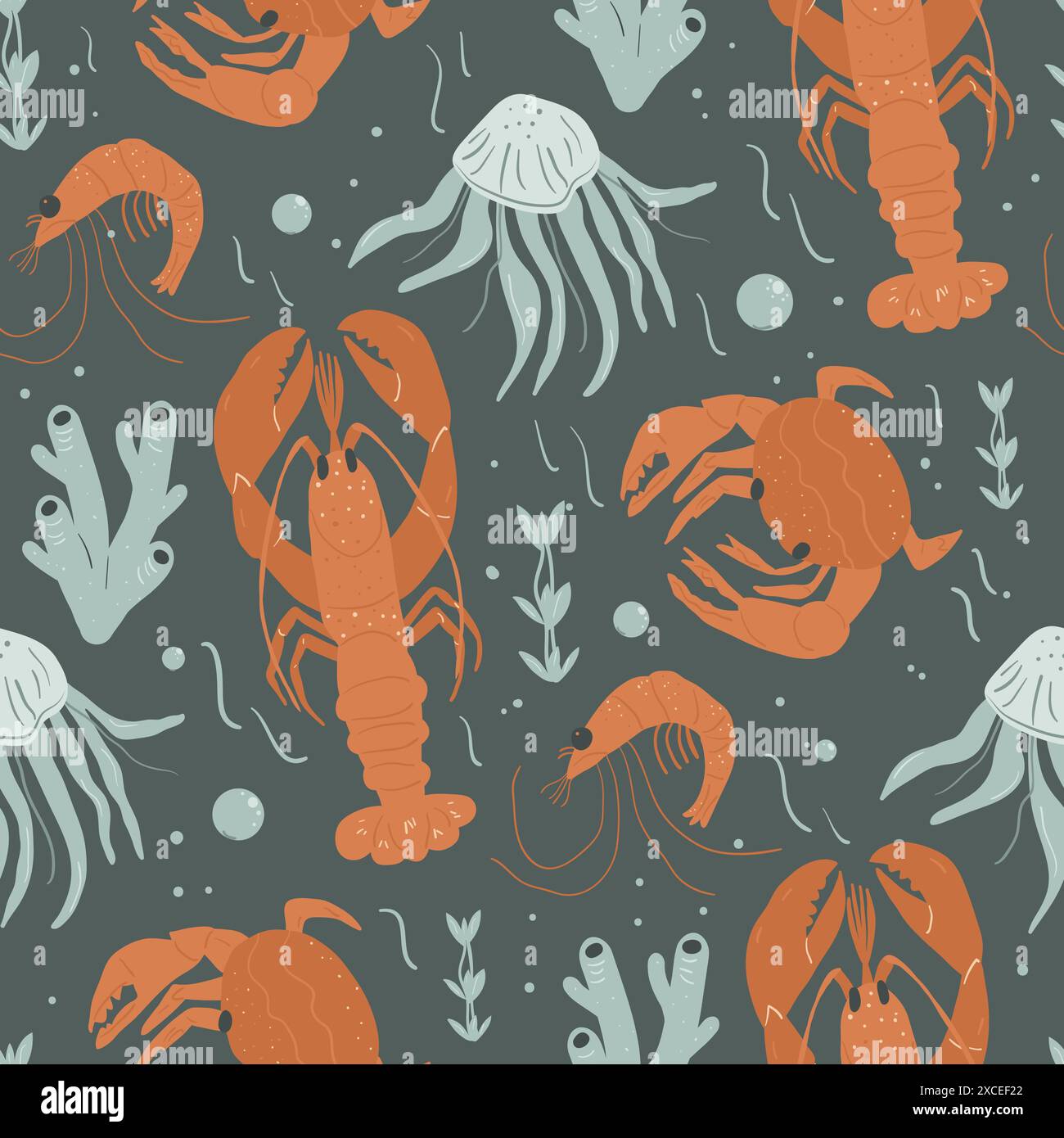 Crustaceans and marine life seamless pattern. Underwater world repeat ...