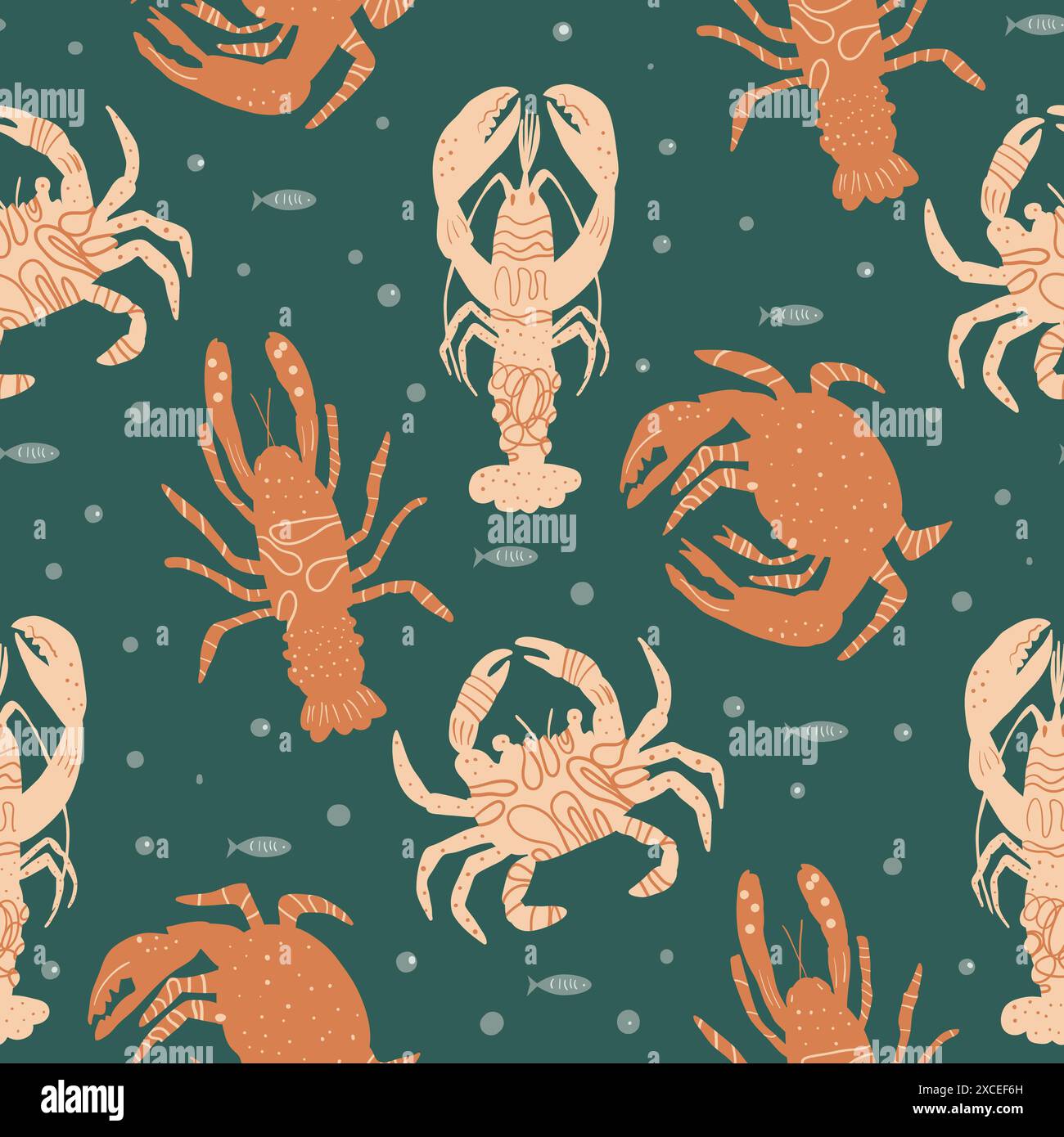 Seamless pattern with Crustaceans. Crabs, lobsters and crawfishes ...