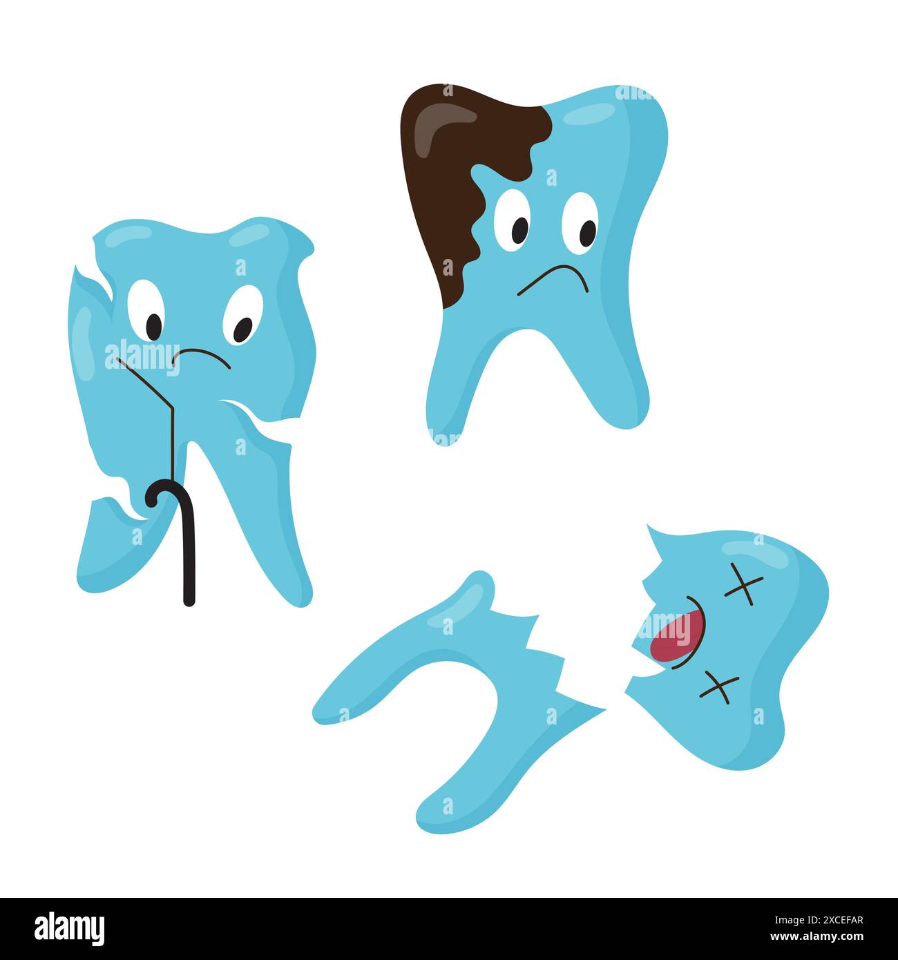 Carious teeth. Numerous sad teeth characters in flat style. Vector ...