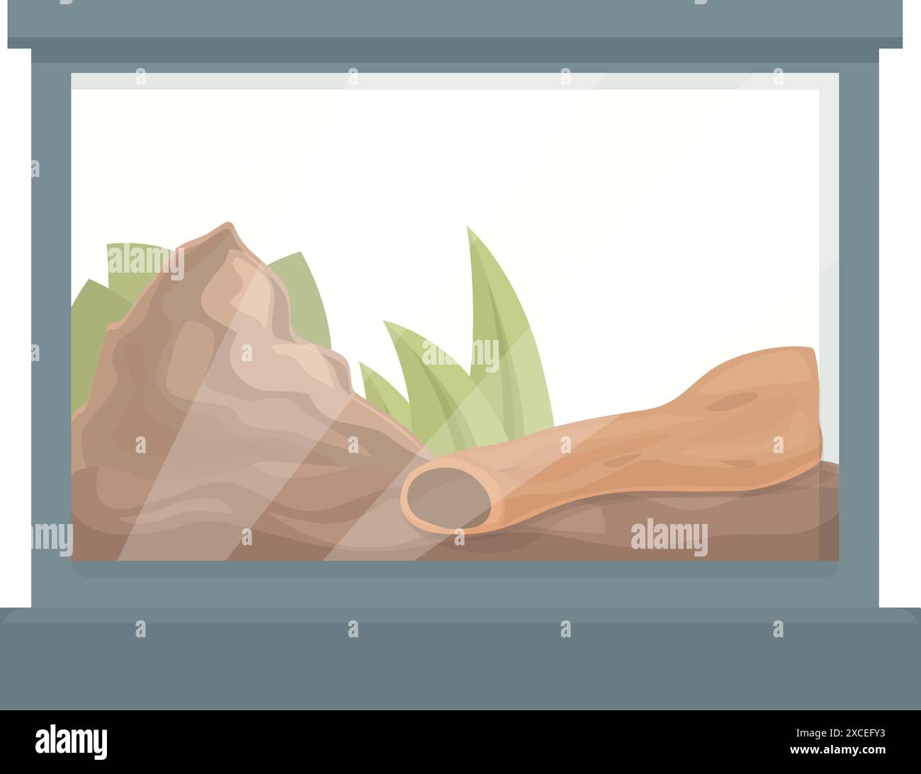 Empty terrarium with soil, grass, rocks, and a log is waiting for a pet ...