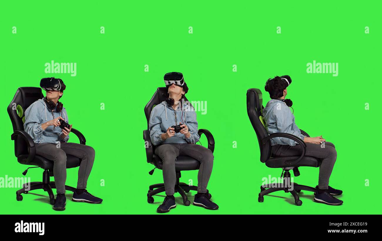 Sad woman losing video games e sport tournament with vr glasses ...