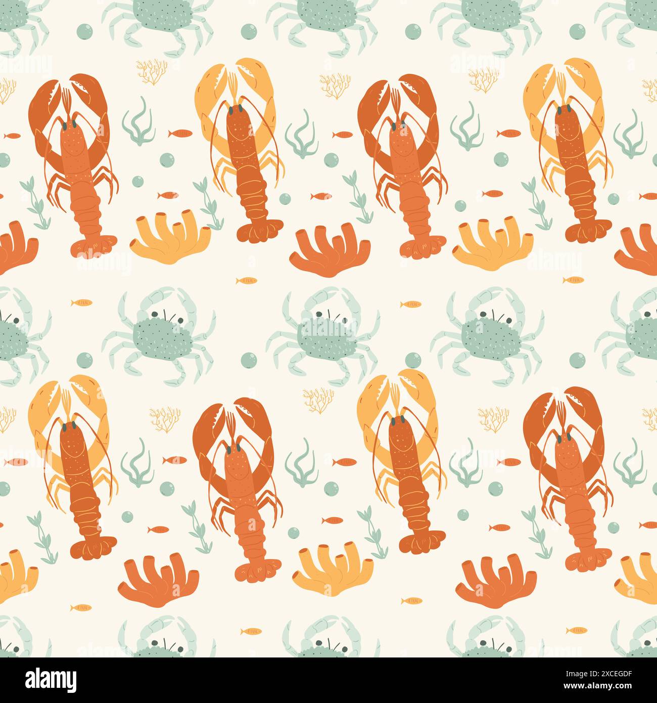 Crustaceans seamless pattern. Underwater world endless background ...