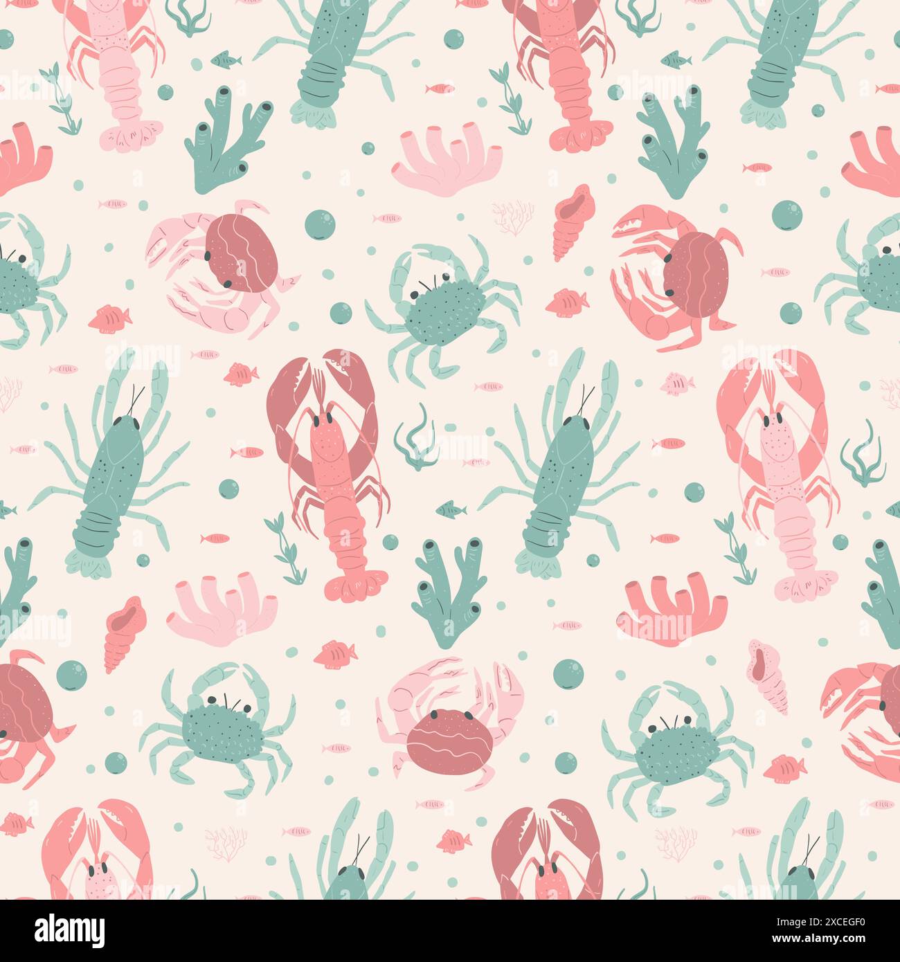 Crustaceans and marine life seamless pattern. Underwater world endless ...