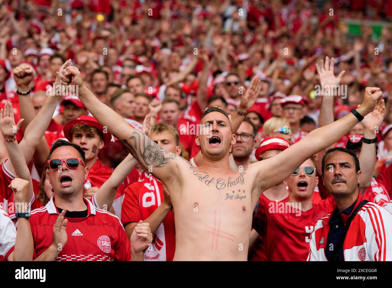 Denmark fans in the stands during the UEFA Euro 2024 Group C match at ...