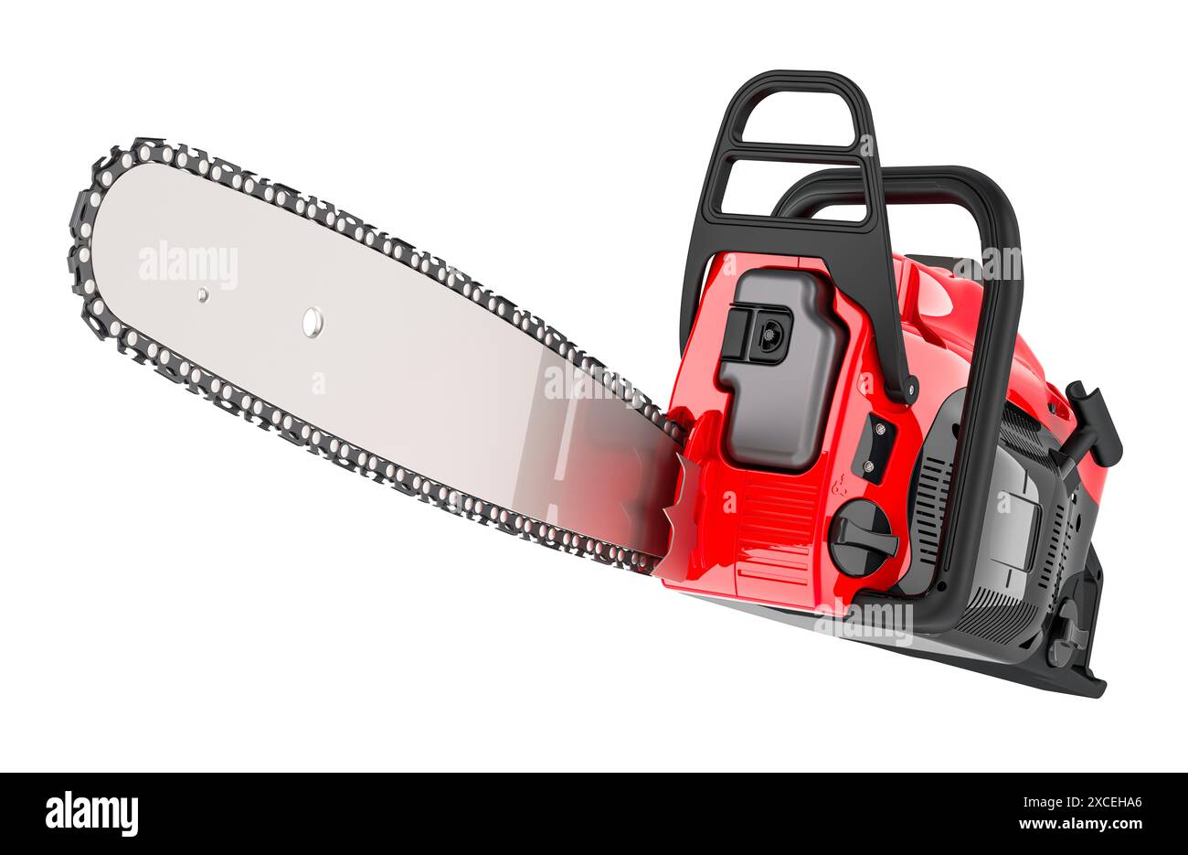 Chainsaw, red color. 3D rendering isolated on white background Stock ...