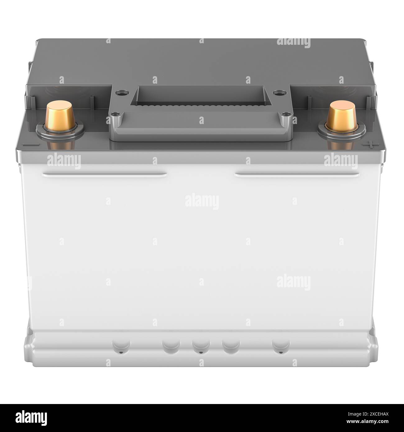 Car battery with blank label, front view. 3D rendering isolated on ...
