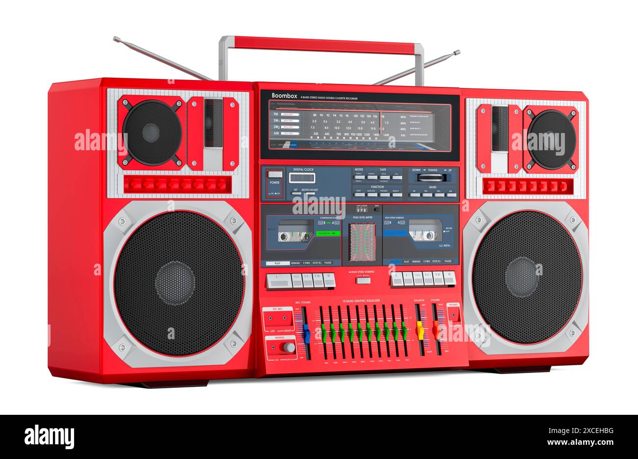 Boombox Retro, red color. 3D rendering isolated on white background ...