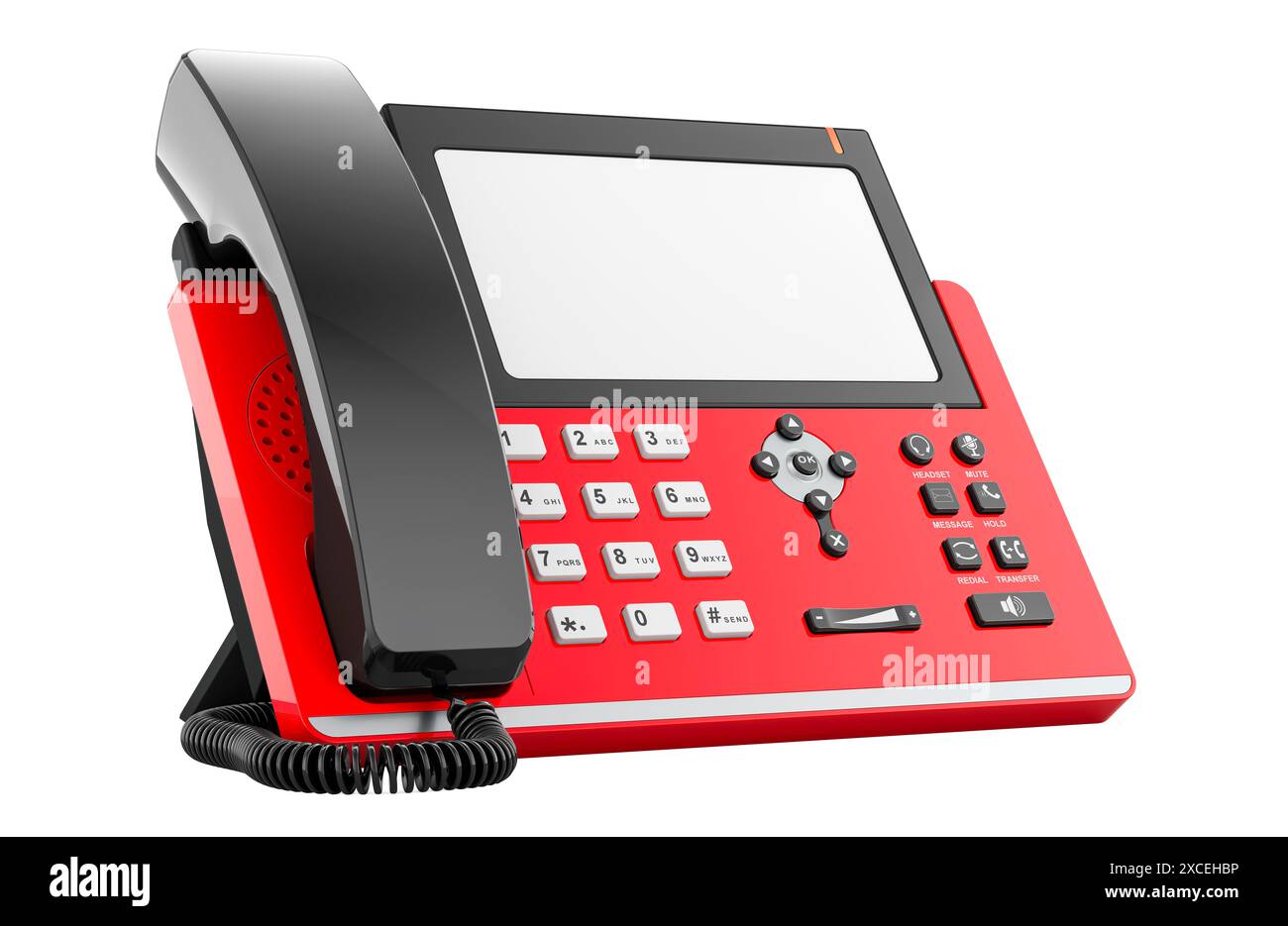 Red IP Phone with white screen, 3D rendering isolated on white ...