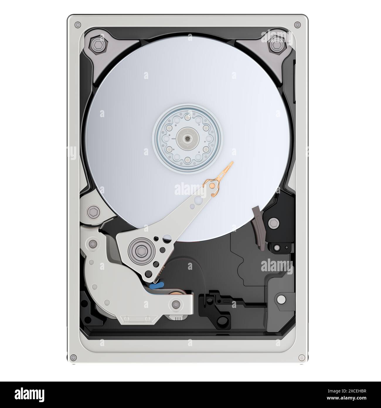 HDD, Hard Disk Drive. Front view. 3D rendering isolated on white ...