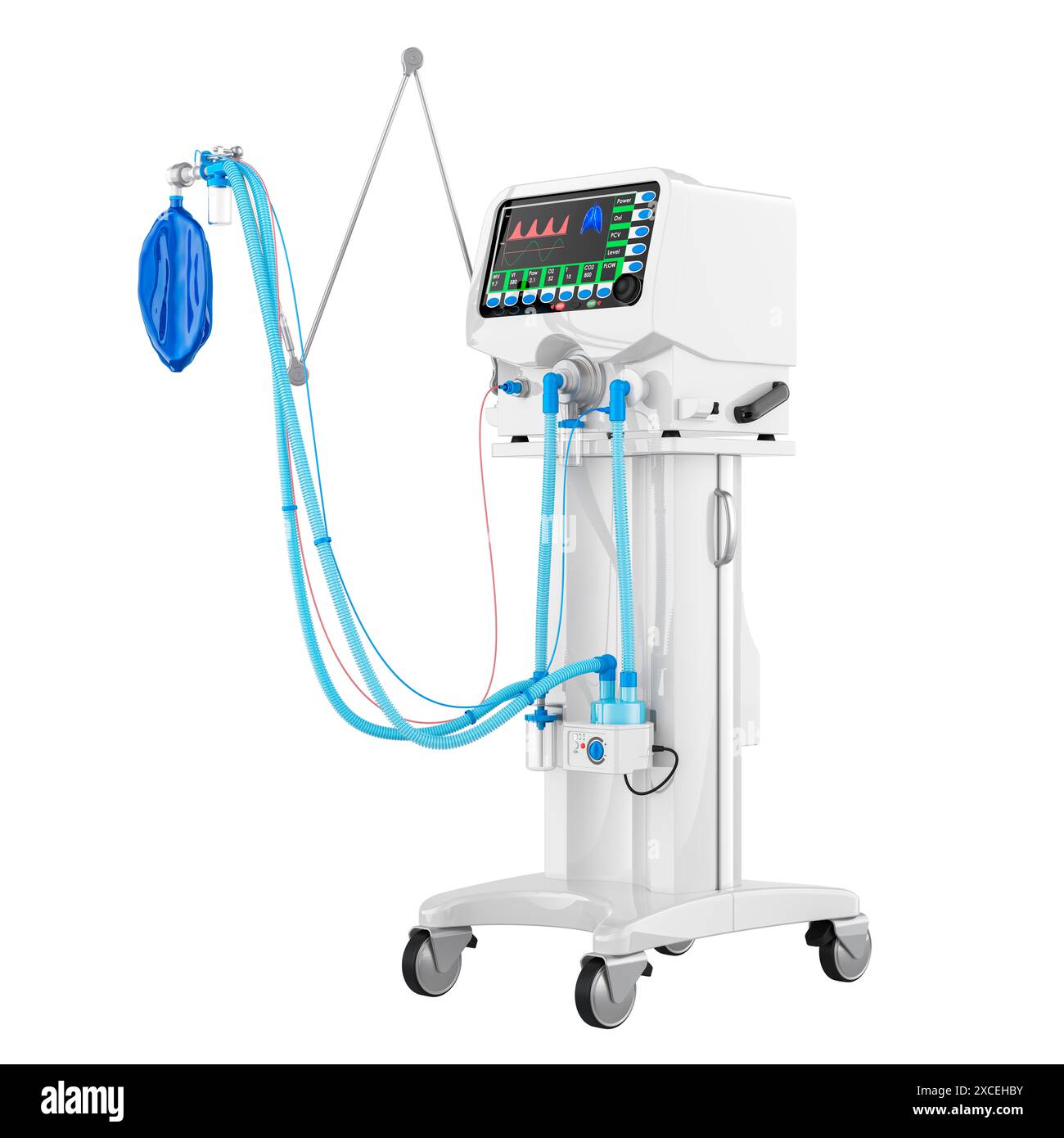 Medical Mechanical Ventilator, white color. 3D rendering isolated on ...