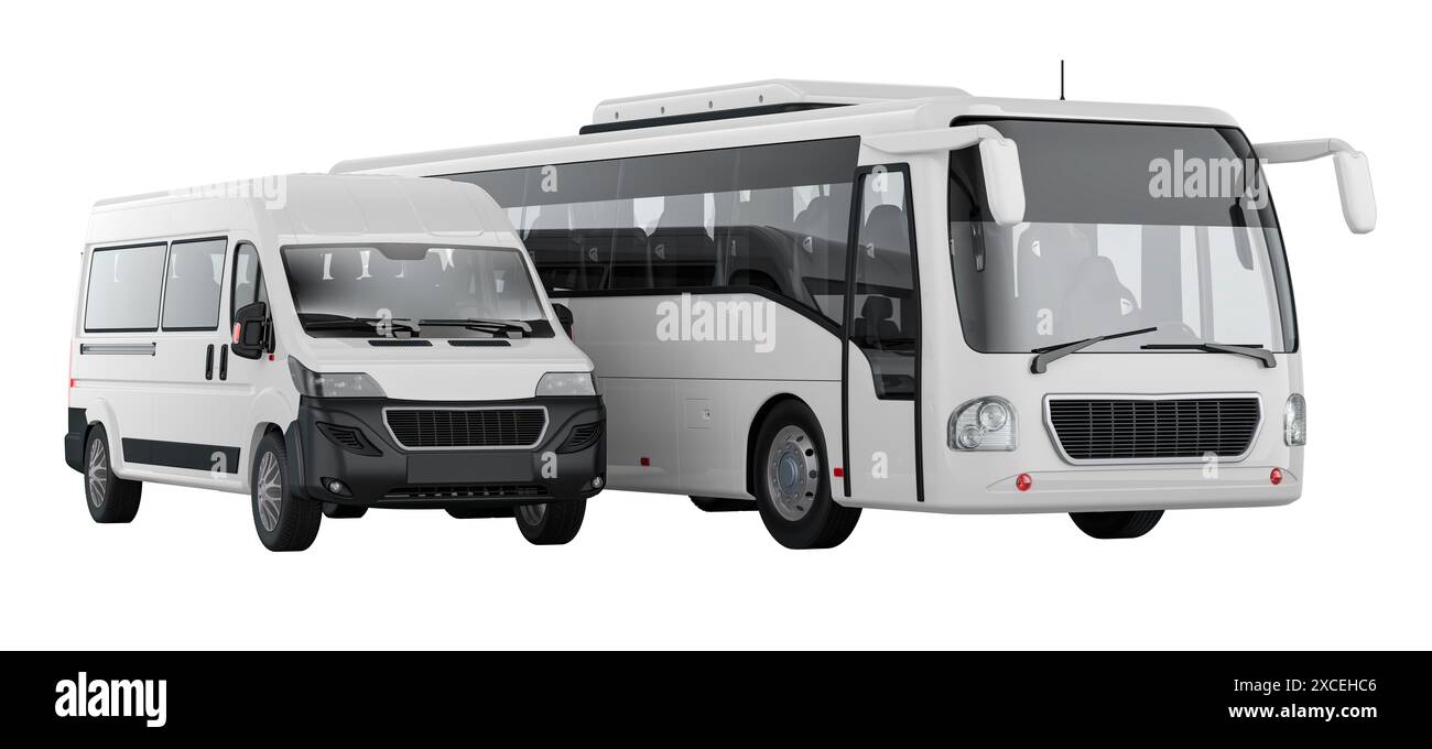 White bus and minibus, 3D rendering isolated on white background Stock ...
